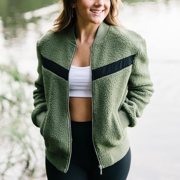 ZYIA | Jackets & Coats | Olive Flying V Fleece Jacket Zyia Active ...